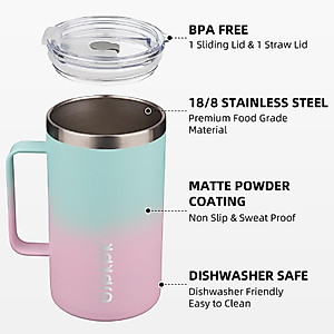 BJPKPK Insulated Coffee Mug with 2 Lids, 25oz Stainless Steel Insulated Tumbler with Handle, Double Wall Vacuum Coffee Cup, BPA Free Leak Proof Thermos for Travel & Home, Marshmallow