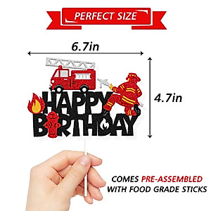 Fireman Cake Topper Fire Hydrant Truck Firefighter Helmet Alarm Engine Themed for Kids Boy Girl Happy Birthday Party Cake Decoration