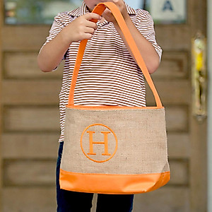 Large Burlap Bucket Tote Bag -Children's Toys- Halloween - Baby *Can Be Personalized (Monogrammed - Orange)