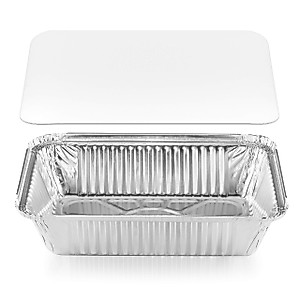 NYHI 50-Pack Heavy Duty Disposable Aluminum Oblong Foil Pans with Lid Covers Food Storage Tray Extra-Sturdy Containers for Cooking, Baking, Meal Prep, Takeout - 8.4" x 5.9" - 2.25lb