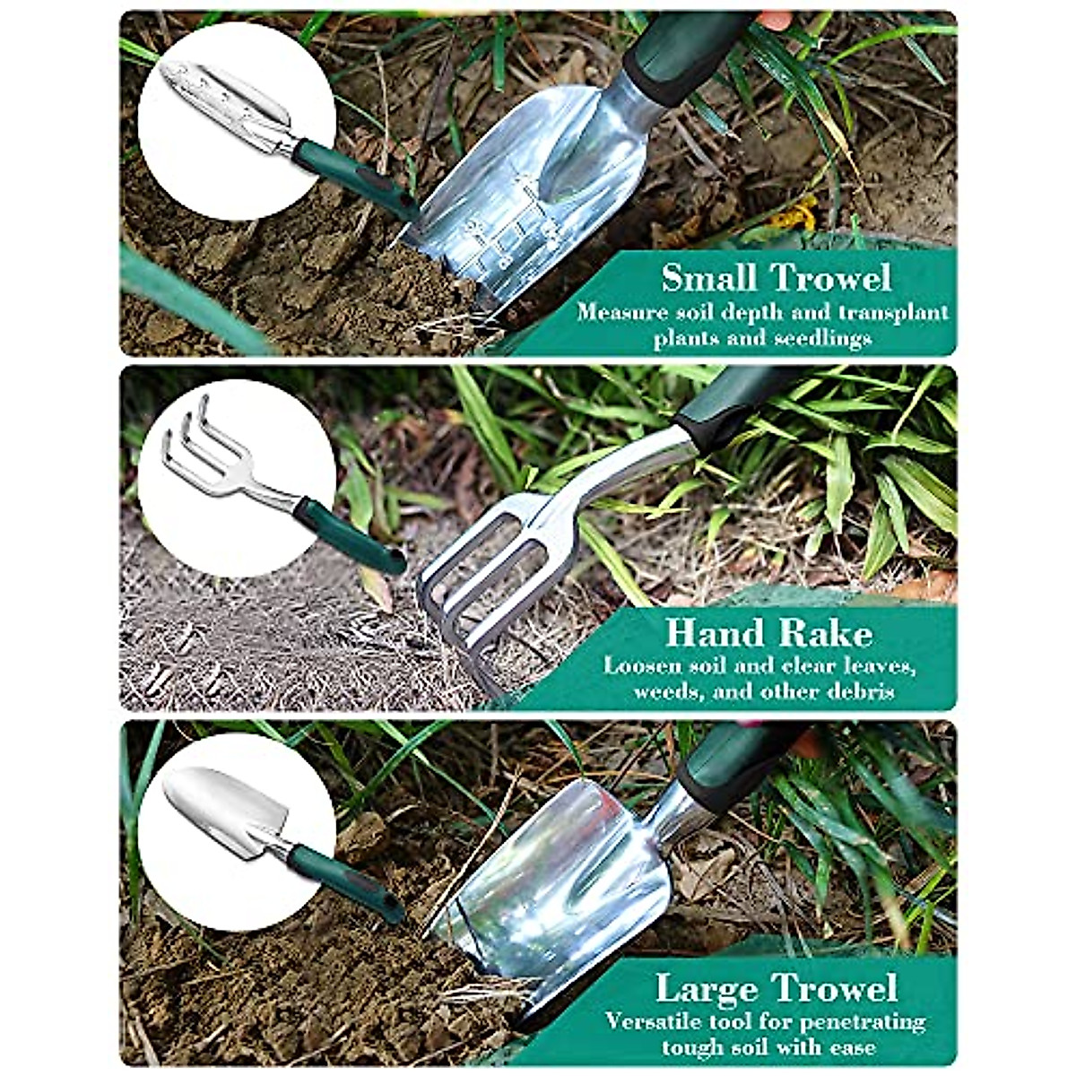 FiveJoy Garden Tool Set, 11 Piece Aluminum Alloy Hand Tool Starter Kit with Garden Bag, Outdoor Tool, Heavy Duty Gardening Work Set with Ergonomic Handle, Gardening Tools-Gift for Women and Men