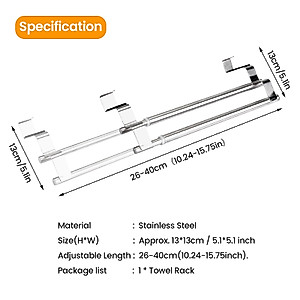 Adjustable Layer Towel Bar, Over The Door Towel Rail, Stainless Steel Telescopic Towel Holder Rack Hanger Organizer with Easy Installation for Bathroom Kitchen
