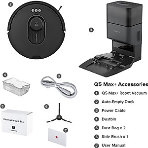 roborock Q5 Max+ Robot Vacuum with Self-Empty Dock, Upgraded from Q5+, 5500 Pa Suction, DuoRoller Brush, Hands-Free Cleaning for up to 7 Weeks, PreciSense LiDAR Navigation, App & Voice Control