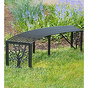 Plow & Hearth Weatherproof Tree of Life Outdoor Backless Curved Bench | Holds Up to 300 lbs | Garden Patio Porch Park Deck | Metal | Black | 55" L x 15½"W x 16" H