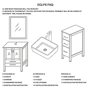 eclife 60" Bathroom Vanity Sink Combo Black W/Side Cabinet Set Rectangle White Ceramic Vessel Sink & Chrome Water Save Faucet & Solid Brass Pop Up Drain, W/Mirrors (T03 2B02)