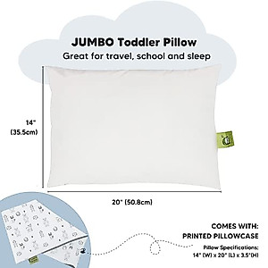 KeaBabies Toddler Pillow with Pillowcase, Jumbo 14X20 - Soft Organic Cotton Toddler Pillows for Sleeping - Machine Washable - Perfect for Travel, Toddler Bed Set (KeaFriends)