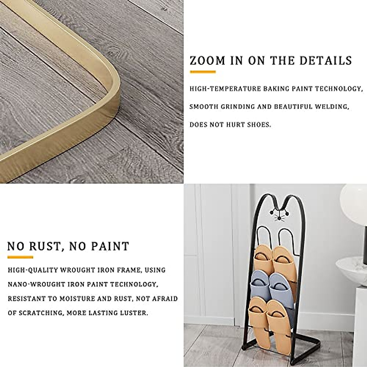 4 Tiers Shoes Rack Entryway Shoes Storage Organizer Metal Slippers Shelf Shoes Stand Space Saving Shoes Storage Shelf for Entryway Living Room Bathroom(Black)