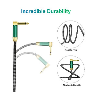 NUOSIYA Guitar Cable 10ft, 22 AWG Professional Instrument Cable, Straight 1/4" TS to Right Angle 1/4 Inch TS for Electric Guitar, Bass, Pro Audio (Grey 1 Packs)