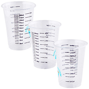 Clever Measure Disposable Mixing Cups Pack of 25 8oz Graduated Clear Plastic Measuring Cups Multipurpose Mixing Resin Epoxy Paint Stain Art Supplies Cooking & Baking Calibrated Measurements in ML & OZ