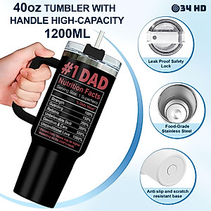 34HD Best Dad Tumbler with Handle & Straw, 40oz Stainless Steel Insulated American Flag Coffee Mug for Men, Birthday Christmas Father Day Gifts for New Papa Bonus Dad Husband Grandpa