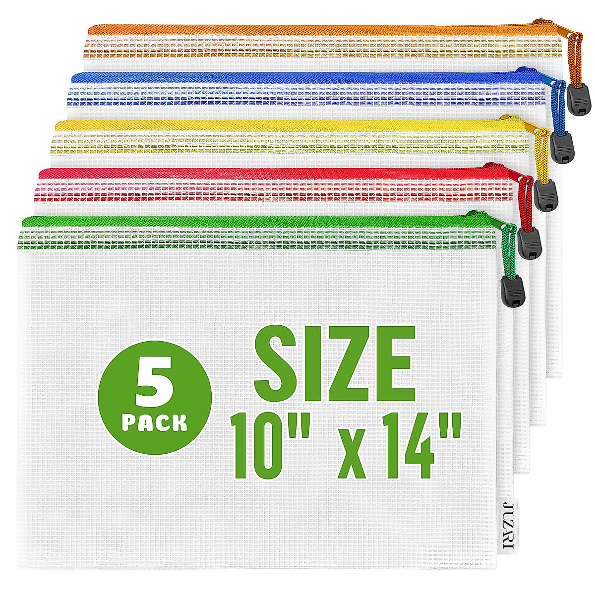 5 Pack Mesh Zipper Pouch Bags 10x14 inch - Plastic Zipper Pouches for Organizing - Document Bags With Zippered - Letter Size Zippered Pouch - Document Pouches