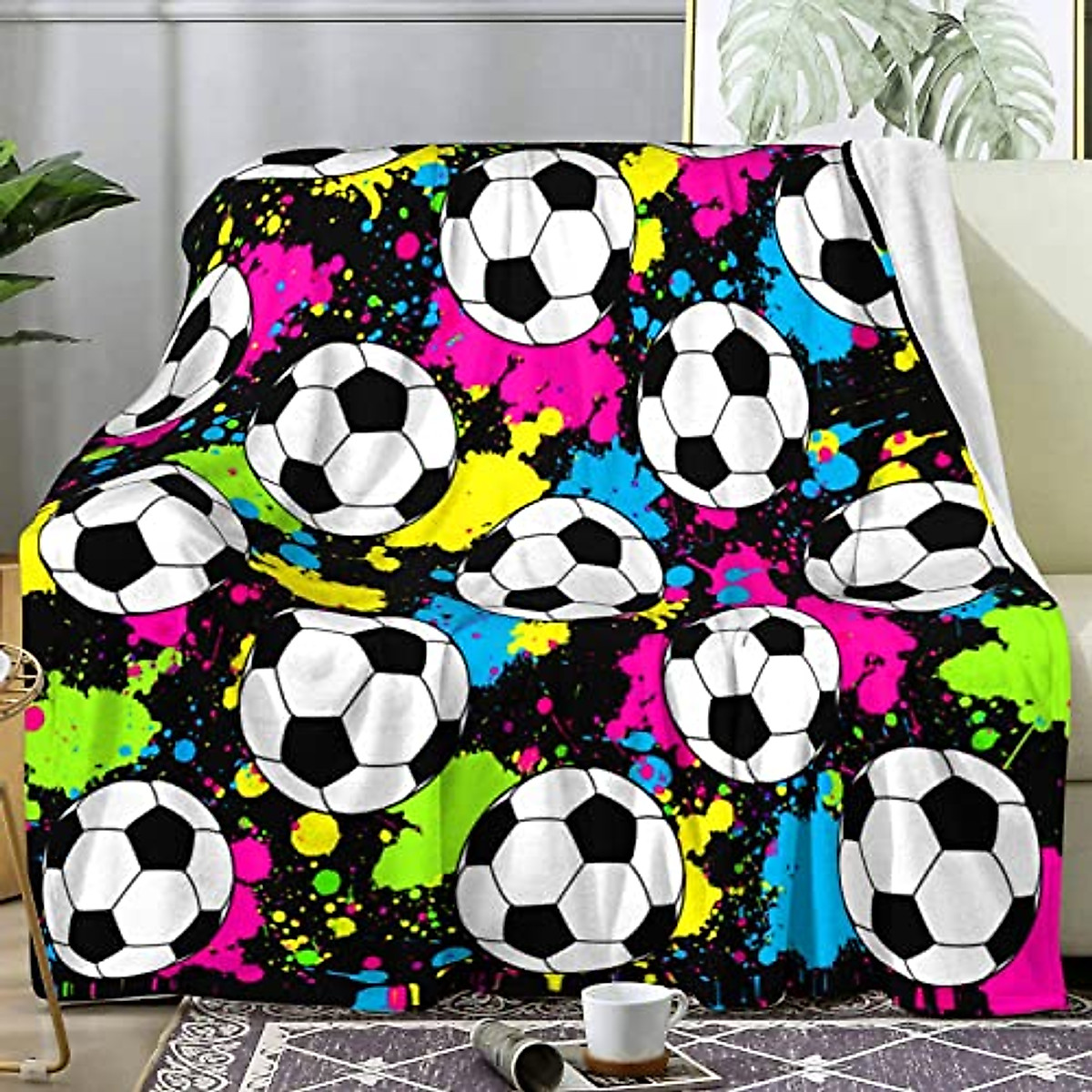 Soccer Blanket Super Soft Flannel Blankets and Throws Outdoor Football for Bedding Boys Girls Adults Gifts 50"X40"