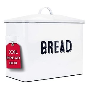 Granrosi Large Bread Box for Kitchen Countertop, Bread Storage Container, Breadbox, Bread Container, Bread Holder, Bread Keeper, Bread Boxes - Farmhouse Bread Box with Metal Lid - White