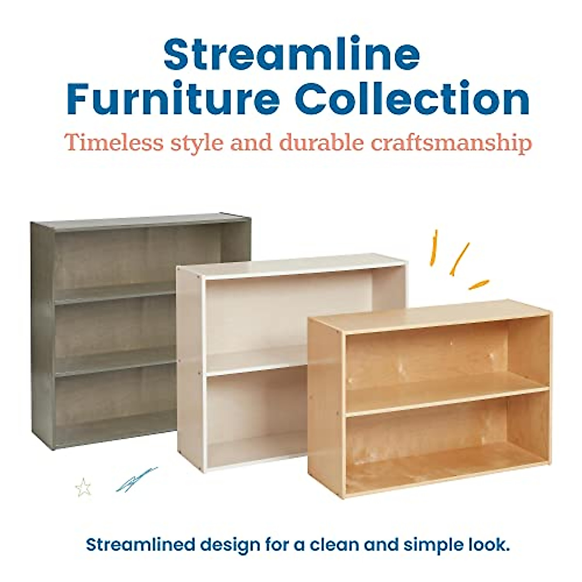 ECR4Kids Streamline 2-Shelf Storage Cabinet, 24in, Kid's Bookshelf, Natural