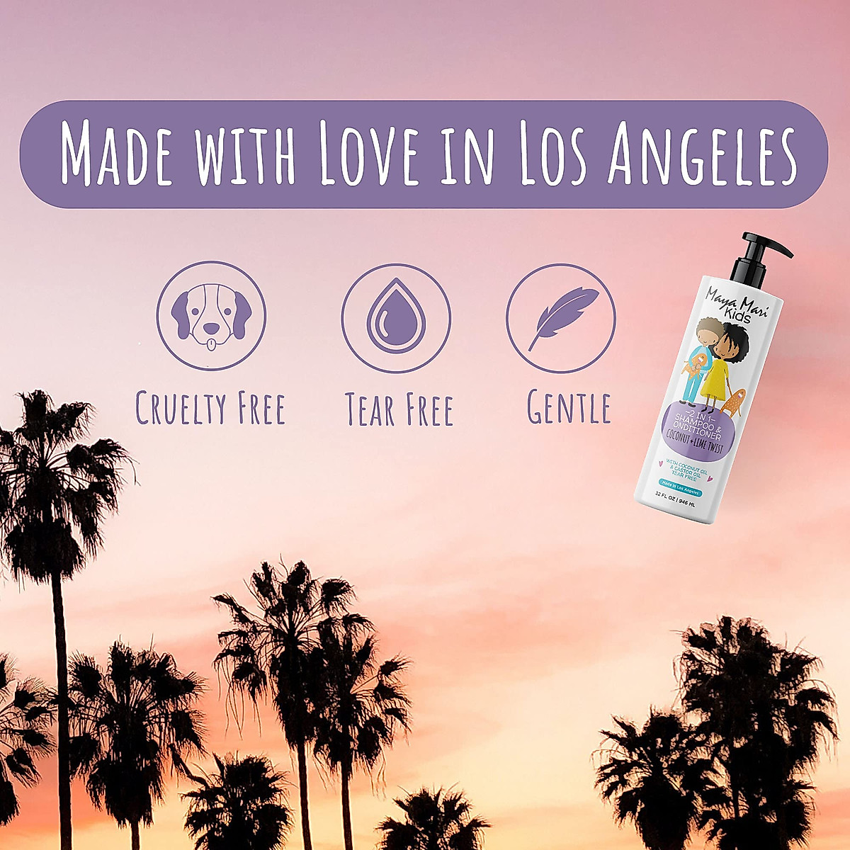 MAYA MARI 2 in 1 Natural Kids Shampoo and Conditioner, Tear Free | For Toddlers with Curly Hair | For All Kids Hair Types | Coconut & Lime Twist, Made in the USA, 32 Fl Oz