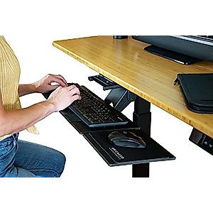 KT1 Ergonomic Under-Desk Computer Keyboard Tray adjustable height angle negative tilt sliding pull out platform swivels 360 slides office products furniture desktop accessories with mouse pad black