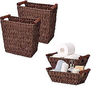 GRANNY SAYS Bundle of 2-Pack Woven Wastebasket for Organizing & 2-Pack Woven Storage Baskets for Bathroom