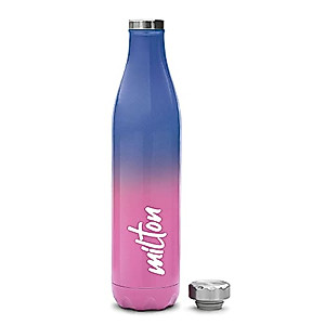 Milton Thermosteel Prudent 1100, Double Walled Vacuum Insulated Flask 1023 ml | 37 oz | 1 Ltr |24 Hours Hot and Cold Water Bottle, 304 Stainless Steel, BPA Free, Food Grade, Leak-Proof | Pink-Blue