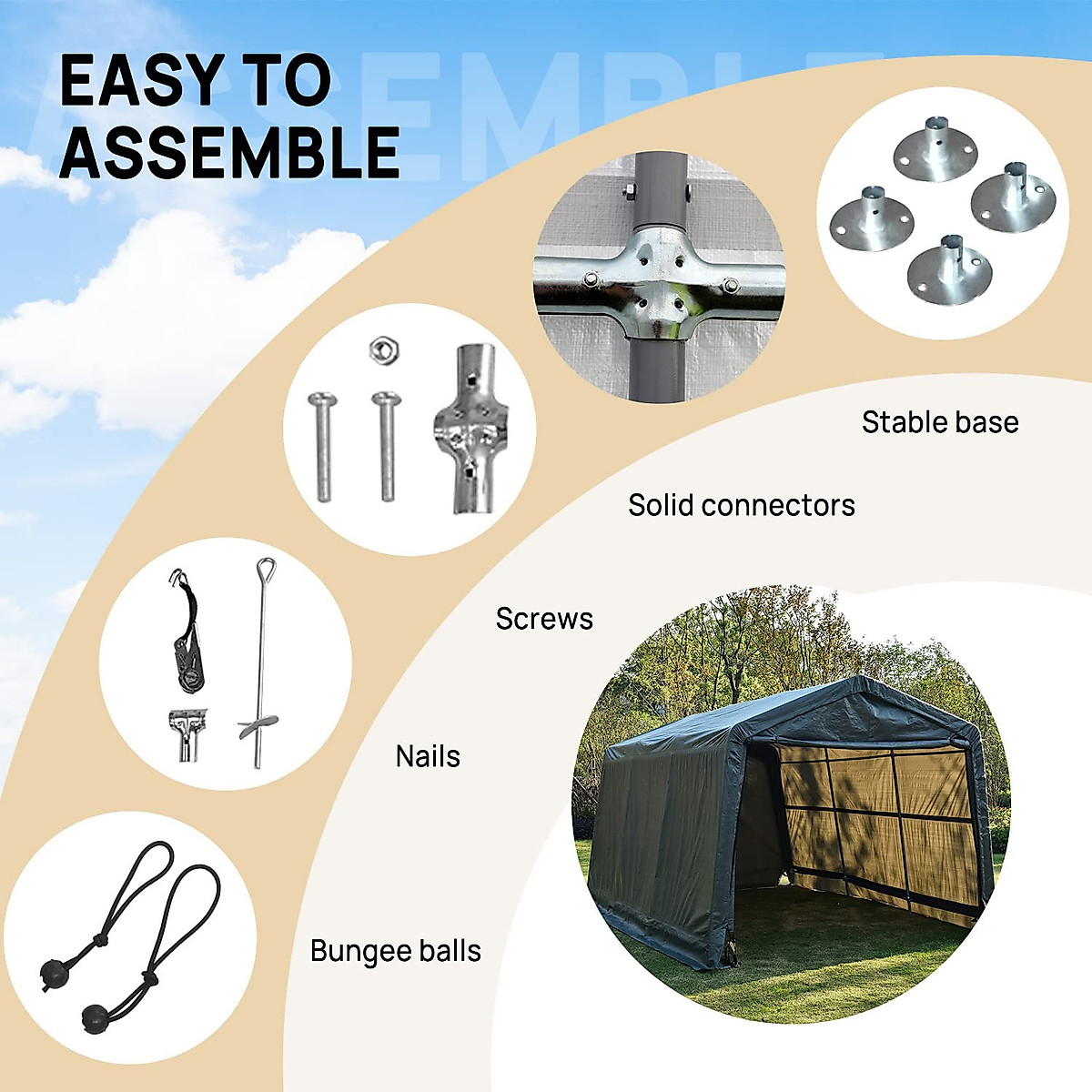 Bestmart INC 10x15ft Heavy Duty Grey Carport Portable Garage Storage Shed Canopy