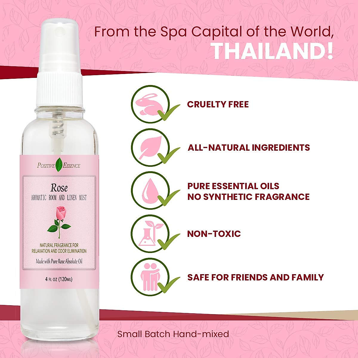 Rose Linen and Room Spray, Natural Pillow Spray Made with Pure Rose Essential Oils, Relaxing Home Fragrance or Toilet Spray, Rose Water Spray