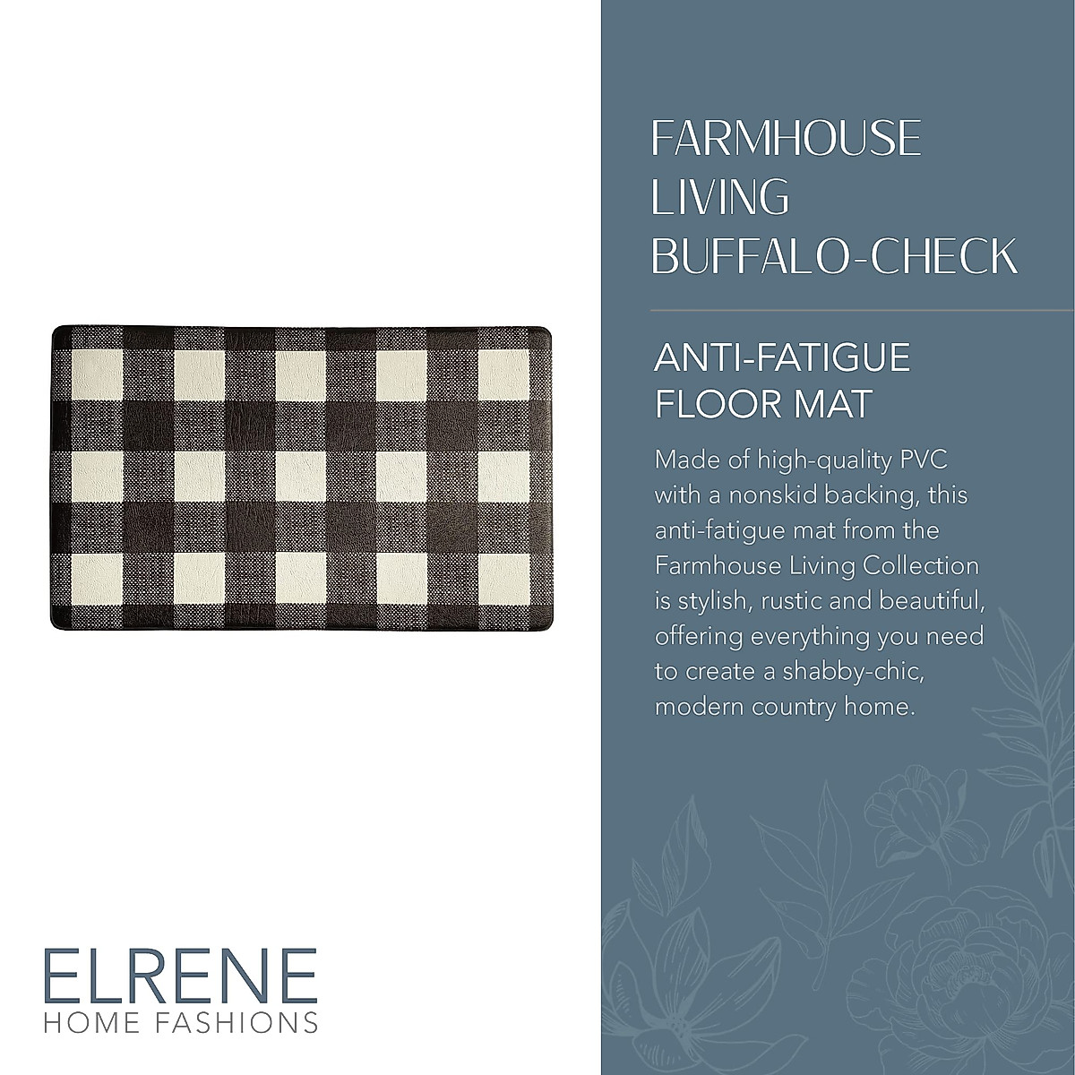 Elrene Home Fashions Farmhouse Living Rustic Comfort Anti-Fatigue Kitchen Mat, 18" x 30", Black/White