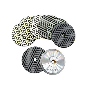 ComeFloor Dry Diamond Polishing Pads for Granite Marble Stone 4 Inch Set 7 Pieces Grinding Pads Plus a Alu Backer Pads