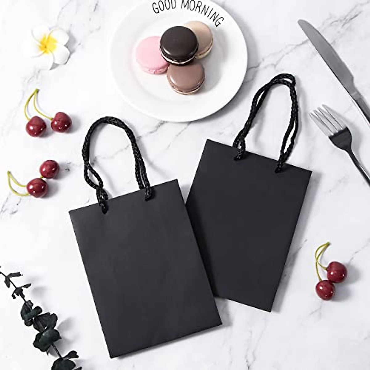 Sdootjewelry Small Black Gift Bags, 25 Packs Kraft Bags with Handles, 5.1''×2.4''×7.5'' Matte Wrapping Bags, Bags for Small Business, Retail and Shopping