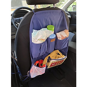 Miniyoki Car Backseat Organizer with Tablet Display Pocket, Travel Essentials for Baby, Car Essentials for Kids, Made in Turkey, Baby Registry Must Have (Dark Blue)