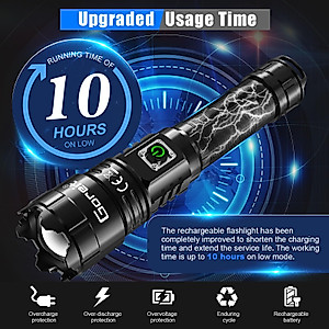 Goreit Flashlights High Lumens Rechargeable, 950000 Lumen XHP70.2 LED Flashlight USB Super Bright Flash Lights, High Powered Handheld Flashlights for Emergencies Camping, Waterproof, Adjustable Focus