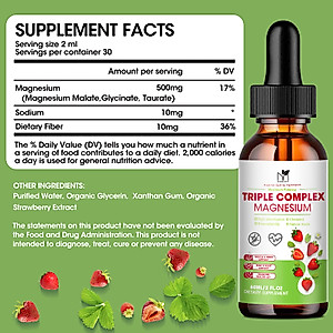 Liquid Magnesium Glycinate 500mg - Triple Complex Magnesium with Glycinate,Malate,Taurate,Chelated Magnesium for Sleep,Cramps,Cardiovascular,Blood Pressure SupportF