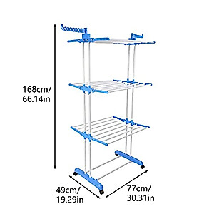 Fairnull [US Warehouse] Clothes Drying Rack, 4-Tier Oversize Clothes Drying Rack Collapsible, Stainless Steel Laundry Garment Dryer Stand Free-Standing Laundry Stand for Towels, Clothes, Shoes (Blue)