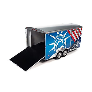 ModelToyCars Four Wheel Enclosed Trailer,Red,White and Blue Acme AMM1284 1/18 Scale Diecast Model Replica