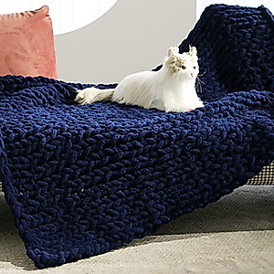 Casaphoria Luxury Chunky Knit Throw Blanket-Large Cable Knitted Soft Cozy Polyester Chenille Bulky Blankets for Cuddling up in Bed, on The Couch or Sofa,Home Decor, Gift, 50"x60",Pack of 1,Navy Blue