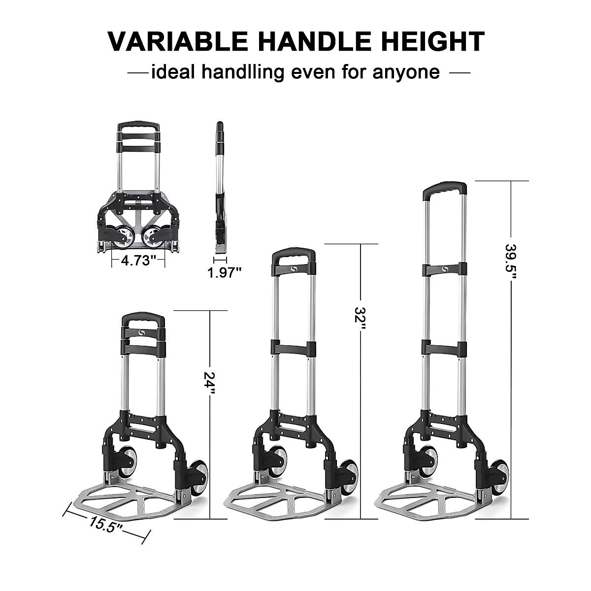 Folding Hand Truck, Dolly Cart with Wheels Foldable, Lightweight Aluminum Luggage Cart Portable Collapsible Trolly for Utility Cart, Hand Trucks for Moving Travel Shopping Airport Office