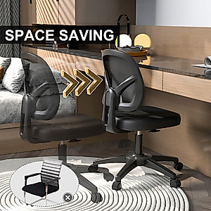 KOLLIEE Armless Mesh Office Chair Ergonomic Small Desk Chair No Arms Black Swivel Computer Chair with Wheels Task Chair for Small Spaces Mid Back Home Office Chair for Adults and Kids