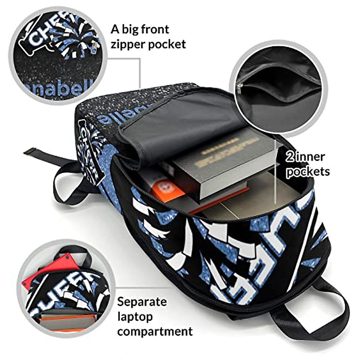 Yeshop Cheerleader Blue Personalized Backpack for Teen Boys Girls,Custom Travel Backpack Bag Gift