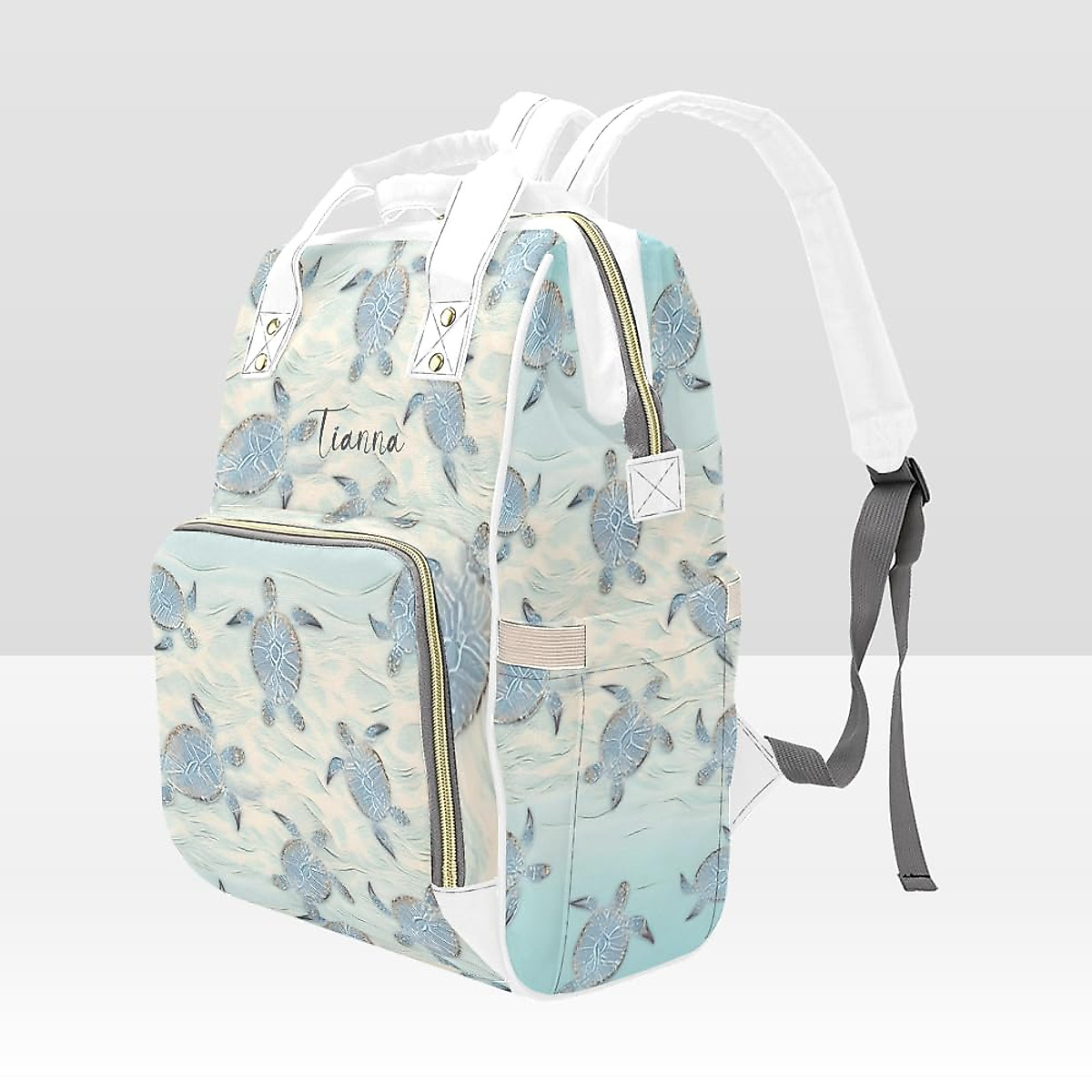 XOZOTY Sea Turtle Diaper Bags with Name Waterproof Mummy Backpack Nappy Nursing Baby Bags Gifts Tote Bag for Women