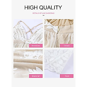 Dokotoo Womens Sexy V Neck Sleeveless Spaghetti Straps Elegant Embroidered High Slit Sheer Mesh Dresses Backless Maxi Long Formal Evening Party Prom Dress Bridesmaid Wedding Guest Dresses White M