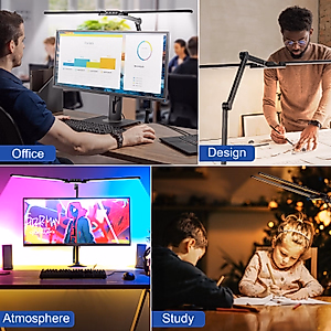 Bright Desk Lamps for Office Home, 24W Large Swing Arm Bar LED Desk Light with Clamp, Auto Dimming Task Lamp for Monitor Work Study