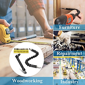 Jamiikury 90 Degree Right Angle Driver, 11.6 Inch Bendable & Flexible Screwdriver Extension Soft Shaft and 10pcs Screwdriver Bit Set, Power Screwdriver Drill Extension Kits - Pack of 12