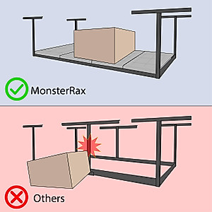 MonsterRax Overhead Garage Storage Racks 3x8’ (2-Pack) Ceiling Mounted Shelving, Adjustable Hanging Organizer, Heavy Duty Steel, Holds 500 Pounds, Color:Hammertone, Adjustable12"-21” from Ceiling