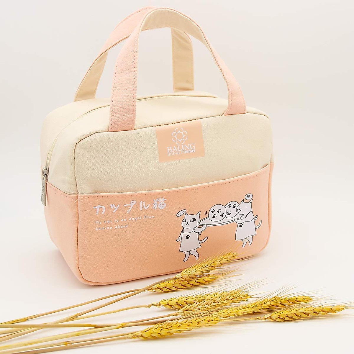 NEWGEM Stylish Bento Lunch Carry Bags - Thermal Cooler Lunch Tote Handbag with Pockets Durable Handles Fashionable Japanese Printing for Kids Teens Preschool High College School Student