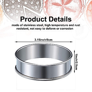 6 Pieces English Muffin Rings Crumpet Rings Double Rolled Tart Ring Stainless Steel Muffin Tart Rings Nonstick Metal Round Ring Mold for Home Food Making Tool, 3.15 Inch