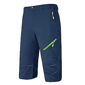 BIYLACLESEN Quick Dry Pants Men Hiking Pants Men Three-Quarter Pants Camping Pants 3/4 Shorts Men Work Pants for Men Fishing Pants for Men Cargo Long Shorts