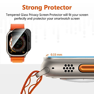 UniqueMe Privacy Screen Protector for Apple Watch Ultra 2 / Apple Watch Ultra 49mm - Tempered Glass Military-Grade Shockproof Case-Friendly Anti-Scratch Bubble-Free Cover for iWatch Ultra, 4 Pack