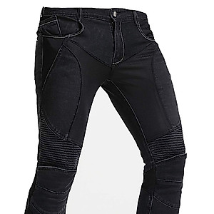 Summer Mesh Motorcycle Riding Jeans with Armor Motocross Racing Slim Stretch Pants (L=32, Black)