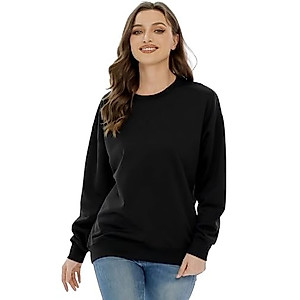 CAMNOW Crewneck Sweatshirt Women Crew Neck Sweatshirts Womens Fashion Oversized Loose Fit No Hood Trendy Sudaderas Para Mujer Black