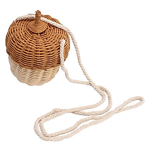 Jerys Rattan Storage Basket Bag, Cute Acorn Shaped Kids Rattan Storage Basket Hand Woven Durable Multifunctional for Girls for Outdoor (Small Shoulder Bag)
