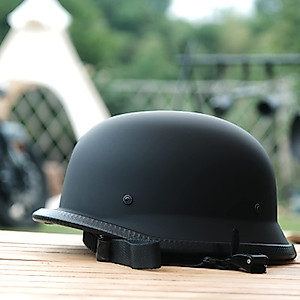 German Novelty Skull Cap, Basic Flat Black German Novelty Hat with Adjustable Chin Strap (L, Black)