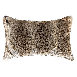 Natural Fur Throw Pillow Cover with Soft Poly Insert | Handcrafted Fluffy Decorative Pillow with Real Rabbit Fur, Hazelnut, 12 in x 20 in
